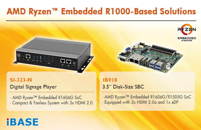 IBASE Technology introduces two AMD Ryzen Embedded R1000-based SBCs IBASE Technology introduces two AMD Ryzen Embedded R1000-based SBCs